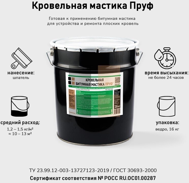 Битумная кровельная мастика Пруф, ведро 16 кг купить Нижнем Новгороде в ...
